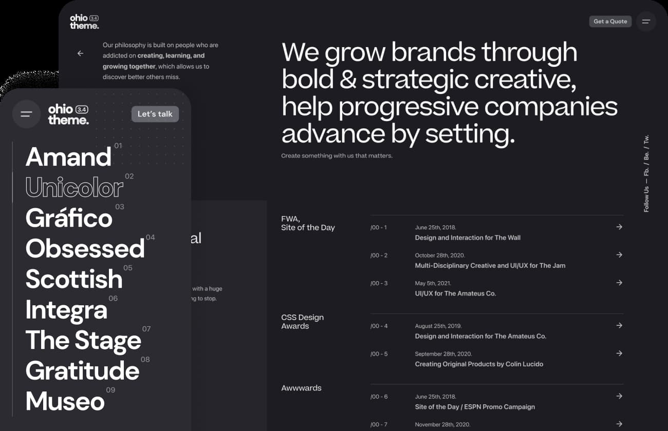 Ohio Theme – Creative WooCommerce, portfolio and agency WordPress theme.